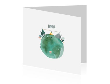 Geboortekaartje Wereldbol waterverf reizen auto